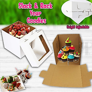 VTPT Ecom - 12 Pcs Tall Cake Boxes with Window in 6 Sizes + 15 Thank You Stickers 12x12 10x10 8x8, Bakery Boxes disposable carrier take out container, In 12 10 8 inch 2 3 tier wedding birthday