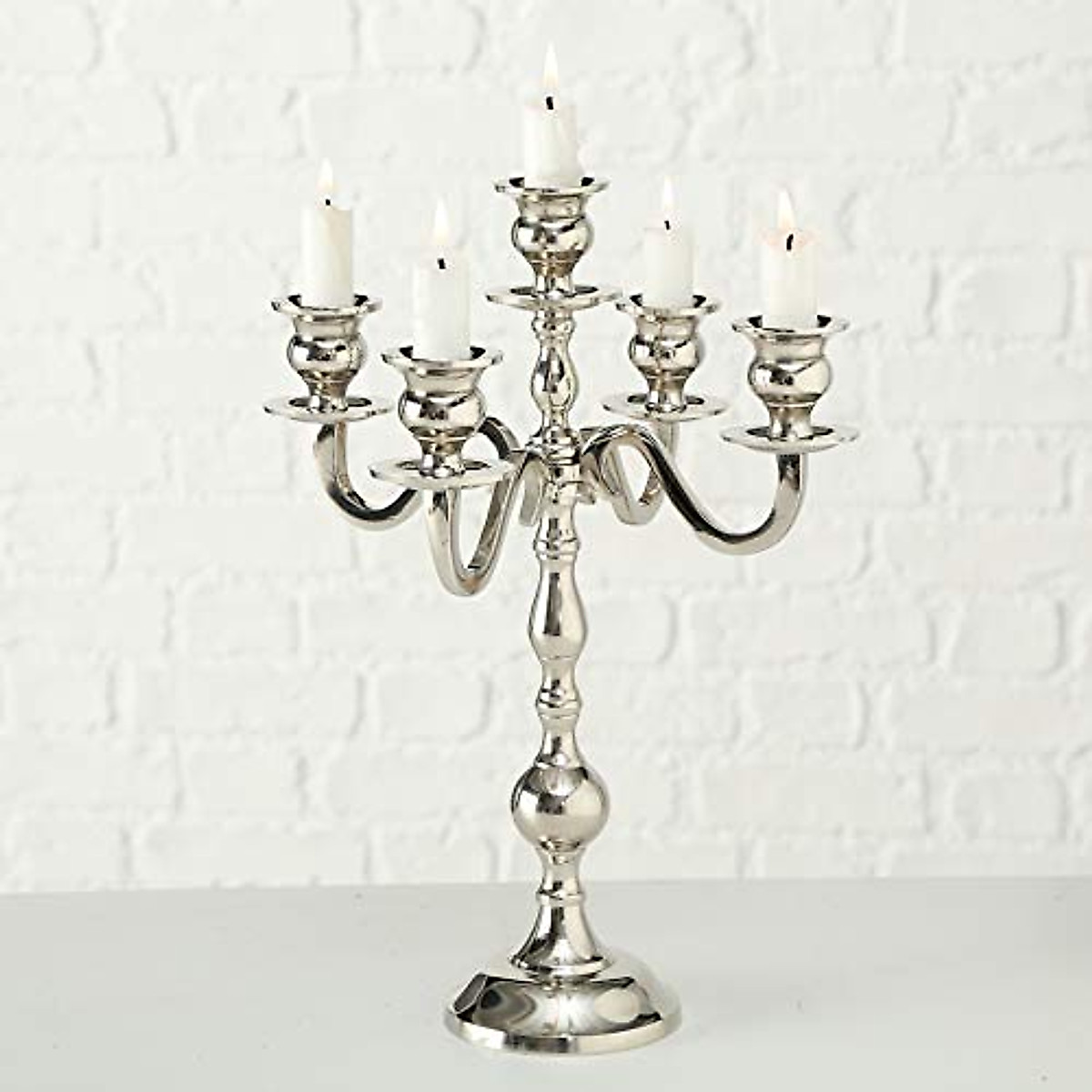 WHW Whole House Worlds Hamptons Five Arm Silver Candelabra, Hand Crafted of Silver Aluminum Nickel, Over 1 Ft Tall (13.75 Inches) from The Hotel Resort Collection