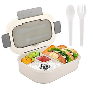 Vensp Bento Box Kid,1.3L Bento Box Adult Lunch Box,Lunch Box Containers for Kid/Adult/Toddler,Bento Boxes with 4 Compartments&Utensiles,Leak Proof,Microwave/Dishwasher/Freezer Safe(White)