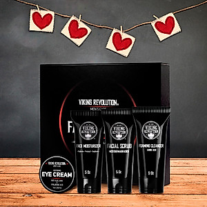Viking Revolution Mens Facial Skin Care Kit - Includes Rejuvenating Face Moisturizer (5oz) Microdermabrasion Facial Scrub (5oz) Foaming Cleanser (5oz) Eye Cream (1oz)