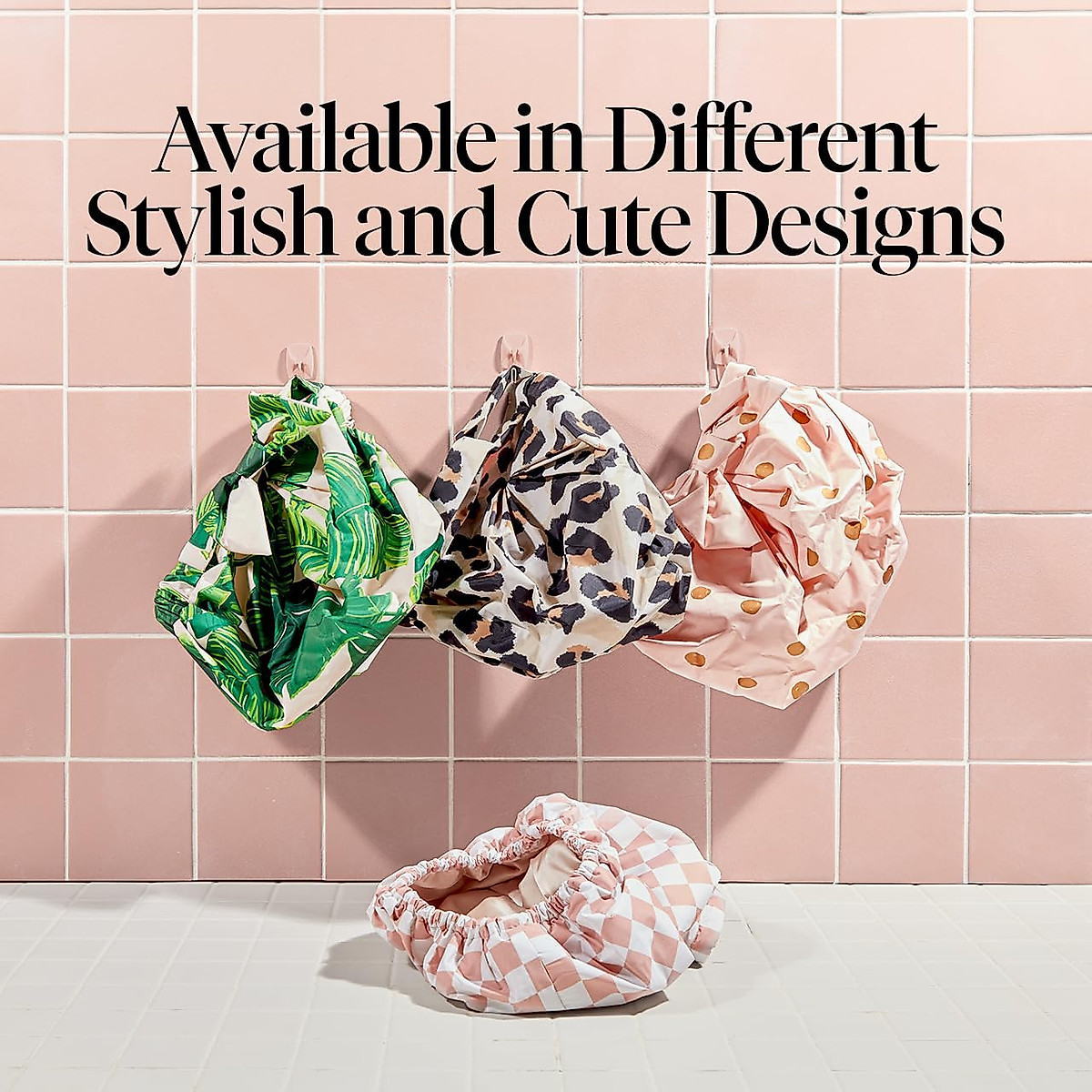 Kitsch Luxury Shower Caps for Women Reusable Waterproof - Large Shower Cap for Women and Men, Non-slip, Quick-dry Hair Cap for Long & Short Hair, Comfortable and Stylish Design - Blush Dot)