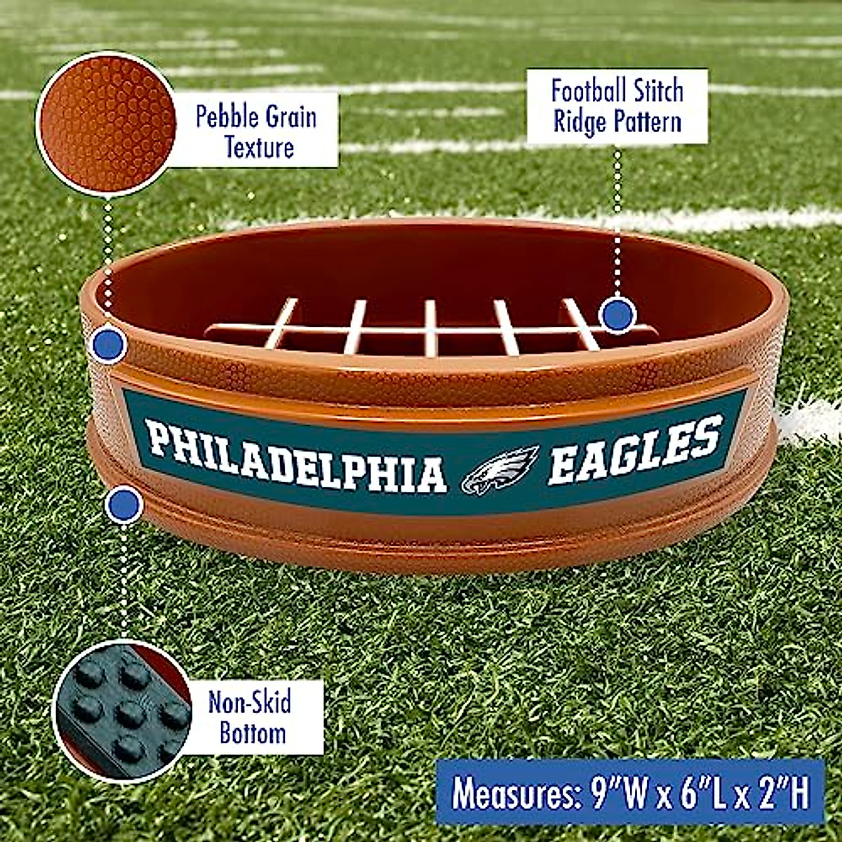 NFL Super-Bowl - Philadelphia Eagles Slow Feeder Dog Bowl. Football Design Slow Feeding Cat Bowl for Healthy Digestion. Non-Slip Pet Bowl for Large & Small Dogs & Cats