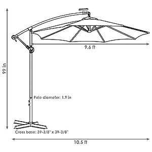 Sunnydaze 10-Foot Offset Cantilever Brown Solar Patio Umbrella with Outdoor LED Lights Crank and Cross Base and Set of 4 Black Heavy-Duty Cantilever Offset Patio Umbrella Base Plates Bundle