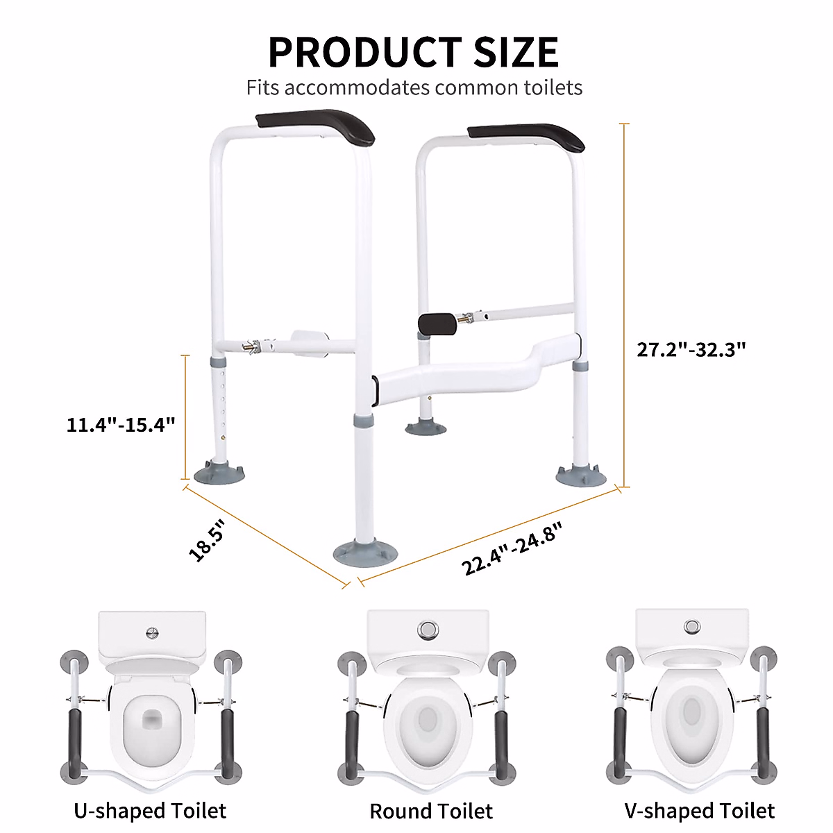 Toilet Safety Rails Frame for Elderly with Handles Stand Alone Bathroom Assistance Grab Bars Arms for Seniors, Handicap, Disabled, Width & Height Adjustable, Fit Any Toilet