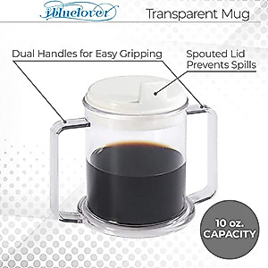 Ibluelover 2 Handle Plastic Mug Clear Spouted Cup Adult Sippy Cup Lightweight Drinking Cup Spill-Resistant Water Cup Feeding Cup with Easy-to-Grasp Handles Coffee Mug for Hot and Cold Beverages