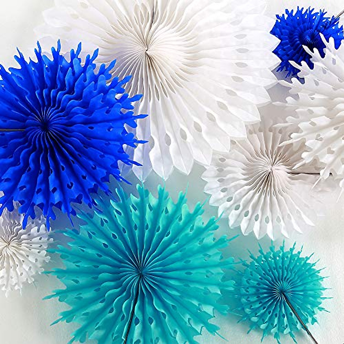 Decor365 Ice Blue Snowflake Party Decorations White Hanging Paper Fans Decor Snowflakes Garlands Backdrop Banner Streamers for Winter Wonderland Birthday/Christmas/Baby Shower/Wedding/Kids Room