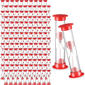 200 Pcs Sand Timer 1 Minute Sand Timer in Bulk Acrylic Covered Hourglass Timer Red Sand Clock for Classroom Kitchen Preschool Teacher Home Supplies, 3.35 x 0.98 x 0.98 Inches