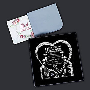 10 Years 10th Tenth Wedding Anniversary Gifts Laser Crystal Heart Marriage Keepsake Decoration for Couple Friends Women Man Mom Dad Parents Him Her Husband Wife