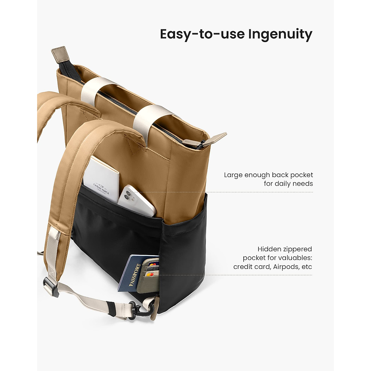 tomtoc 16-inch Laptop Backpack for Work, Travel, Water-resistant, Stylish Slim Laptop Computer Bag Purse Backpack with Multi-functional Pockets, Casual Tote Daypack, 16L