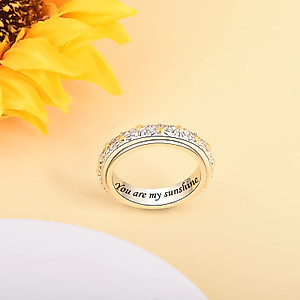 BEILIN Sterling Silver Spinner Fidget Daisy Rings for Women Stress Relieving Anxiety (8)
