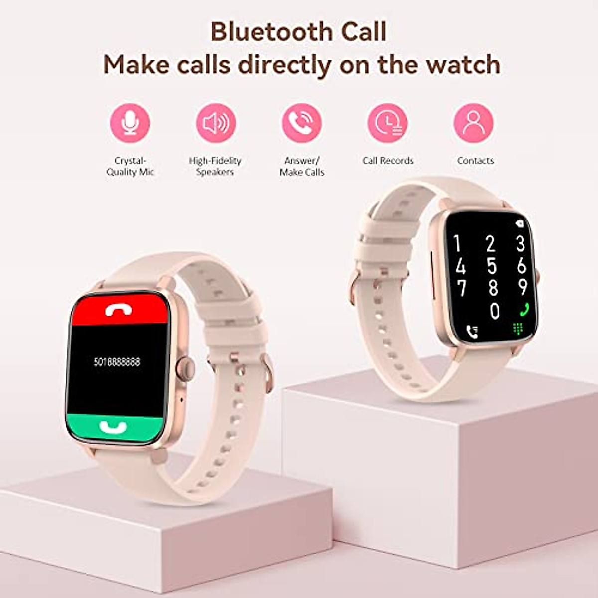 Smart Watches for Women (Answer/Make Call), 1.9" Big Screen Fitness Tracker 5ATM Waterproof Smartwatch with Blood Pressure Heart Rate Monitor Wireless Charger Smart Watch for Android iOS Phones IPhone