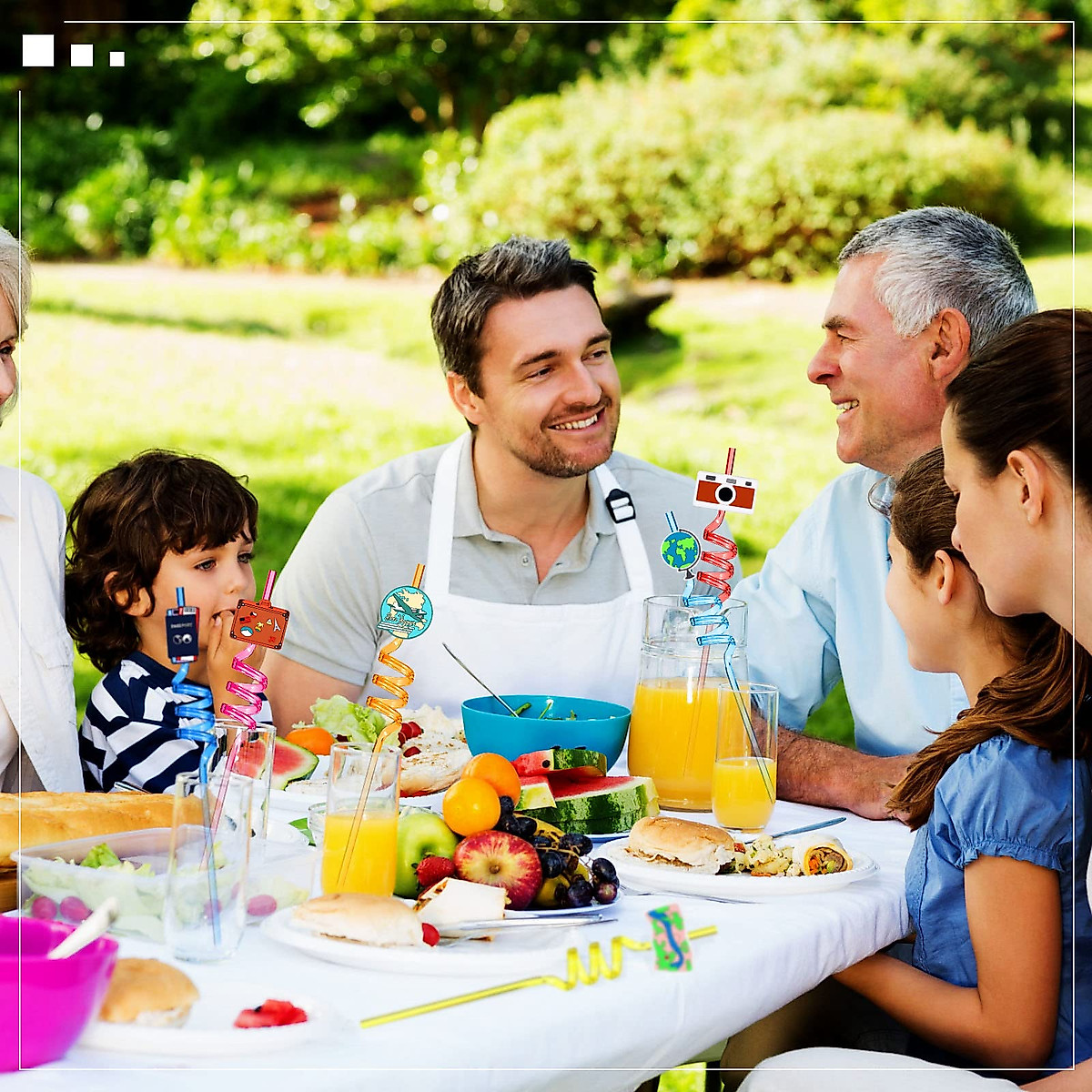 24 Pcs Travel Themed Party Favors Supplies Plastic Drinking Straws, Adventure Awaits Bon Voyage Birthday Party Supplies, Colorful Reusable Straws for Festivals Birthday Summer Beach Party Carnivals