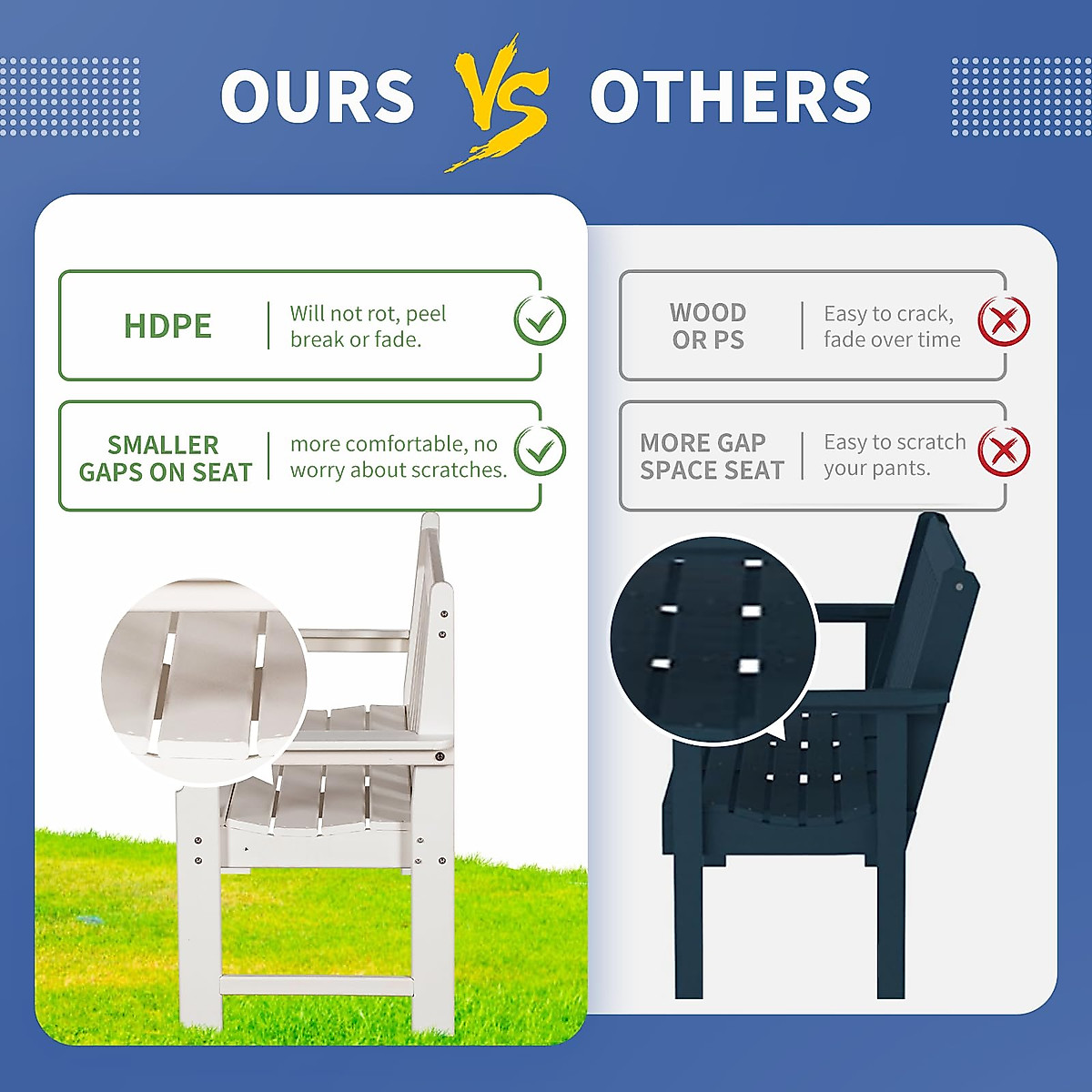 nalone Outdoor Bench, HDPE All Weather Patio Bench Load up to 800 Lbs, 2-Person Garden Bench Rot-Proof Fade Proof for Patio, Porch, and Park (White)