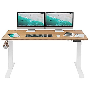 Walsunny Electric Height Adjustable Standing Desk, 63 x 24 Inches Splice Board, Sit Stand Up Computer Table with Memory Preset Controller for Home, Office,White Frame/Walnut Top