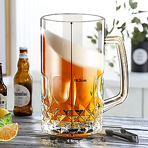 Momugs 32 Ounces Beer Stein Mugs - 2 Pack Extra Large German Style Clear Tall Beer Glasses for Men - Heavy Duty Thick Glass With Handle