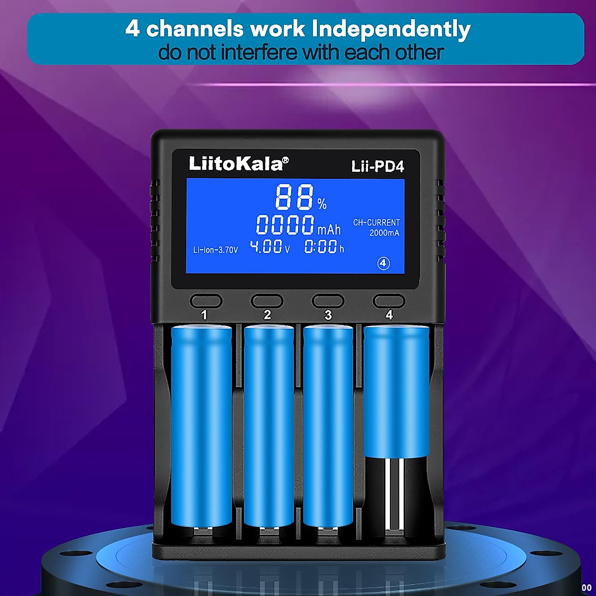 4 Bay Smart 18650 Charger with LCD Digital Display Universal Battery Charger for: 26650 20700 18650 18350 17670 17500 16340(RCR123) 14500 AA AAA SC C Batteries