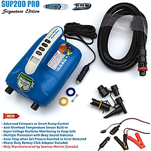 Seamax SUP20D 20PSI Double Stage Electric Air Pump for Inflatable SUP and Boat, New Version Intelligent Firmware with Built-in Temperature Sensor and Voltage Protection