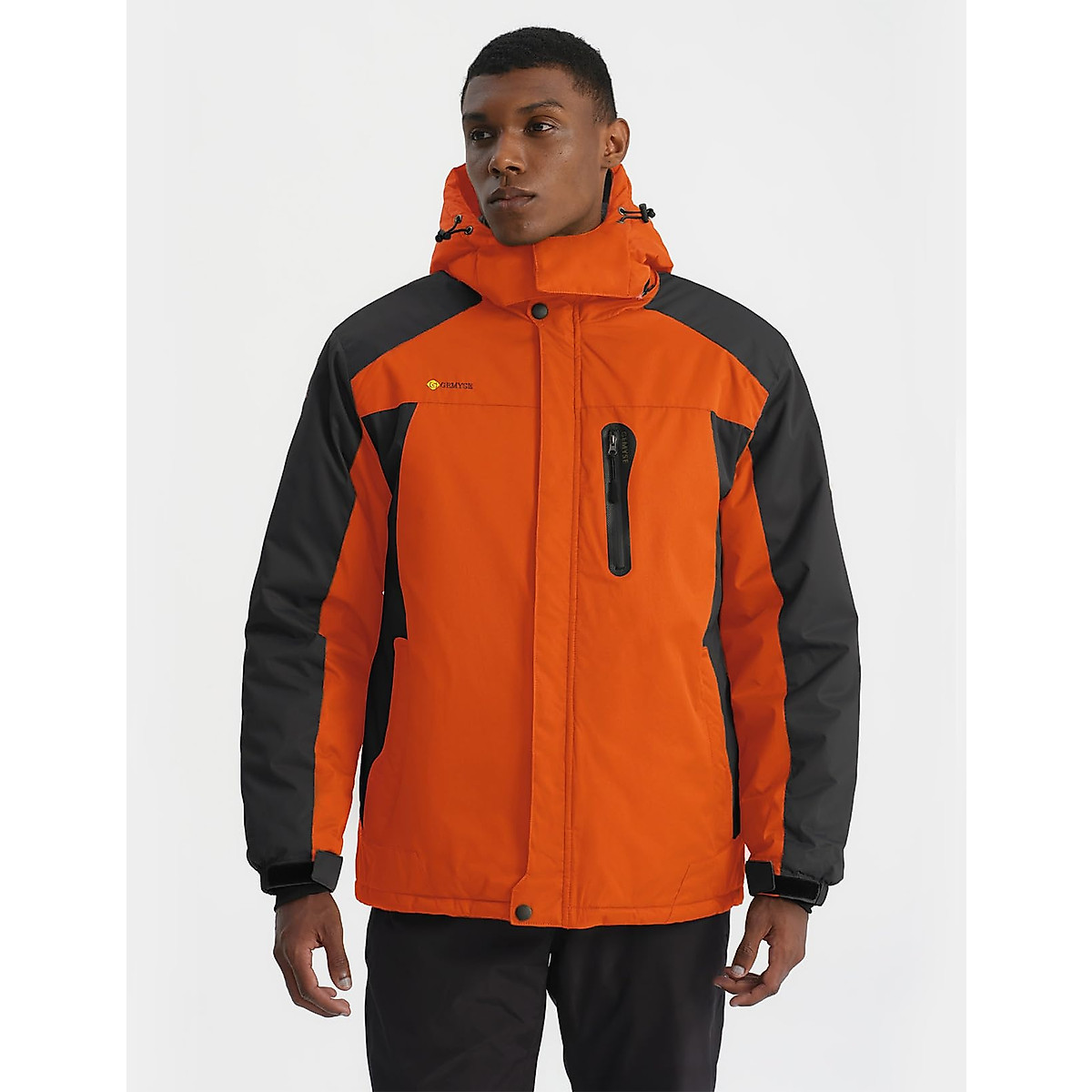 GEMYSE Men's Mountain Waterproof Ski Snow Jacket Winter Windproof Rain Jacket (Orange Grey 01,X-Large)