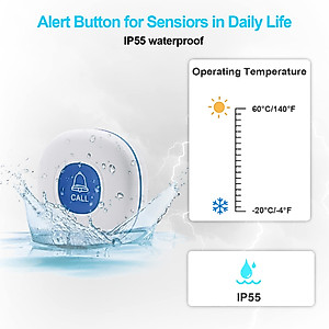 CallToU Caregiver Pager Call Button System 500FT, Nurse Alert System Call Bell for Home/Elderly/Patients/Disabled with 2 Plug-in Receivers 2 SOS Waterproof Transmitters/Buttons