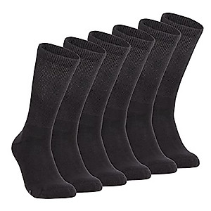 Camleo Black Diabetic Socks for Men, Crew Length Non-Binding Medical Compression Socks with Wide Calves for Diabetes Neuropathy Pain Relief (3 Pairs) (MEDIUM)