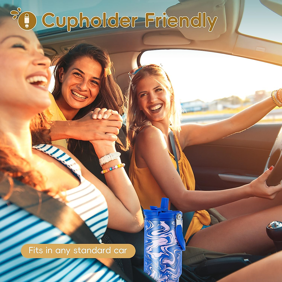 VUSIGN 30 oz Tumbler with Handle and Flip Straw, Stainless Steel Vacuum Insulated Water Bottle Travel Mug Thermal Cup for Home, Office, Car, Outdoors, Sports, Pool Swirl