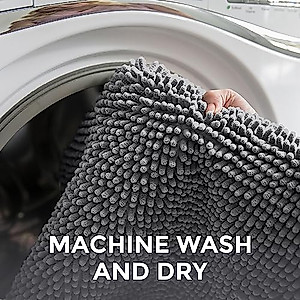 HOME GENIE Muddy Dog Machine-Washable Absorbent Soft Chenille Indoor-Doormat, 36x24, Rubber Backing, Quick Dry Microfiber Mat, Entryway Front Door Mat, Home Entrance Welcome Doormats, Stone Black Paw