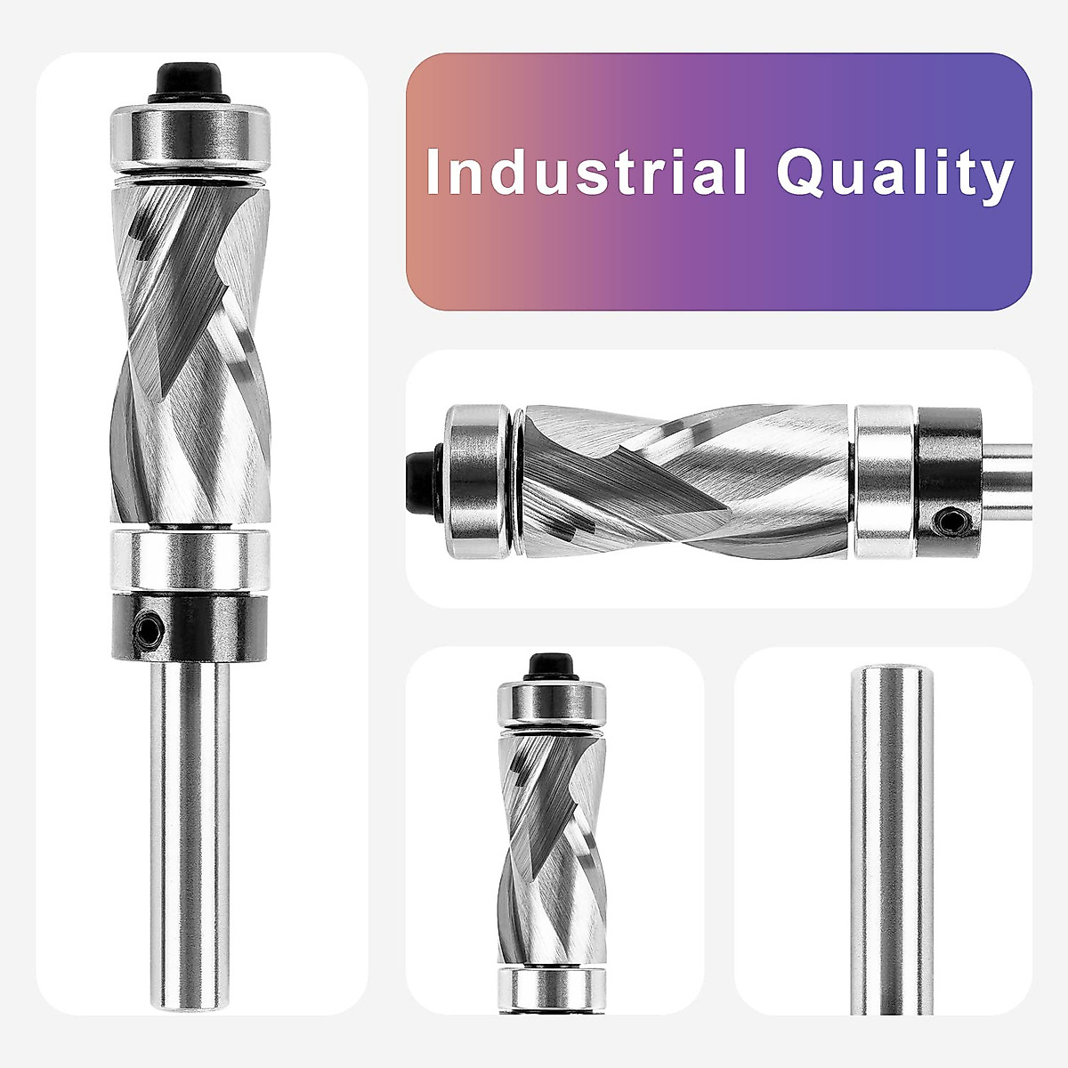 SpeTool Carbide Compressiom Flush Trim Router Bit Top & Bottom Bearing 1/2 inch Cutting Dia with 1/4 inch Shank Pattern Template Woodworking Tool