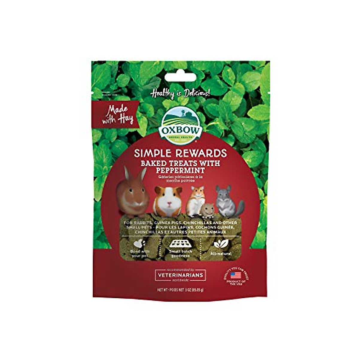 ---New Oxbow Simple Rewards All Natural Oven Baked Treats With Peppermint And Timothy Grass For Rabbits, Guinea Pigs, Hamsters And Other Small Pets 3 oz