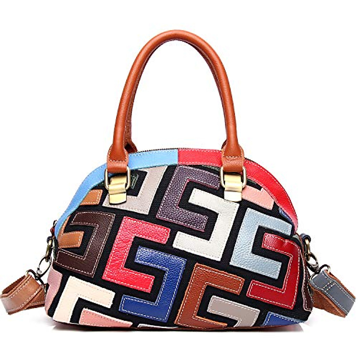 Women Multicolor Shell Bag Genuine Leather Cute Tote Bag Colorful Handbag Purses (Word-Multicoloured-S)