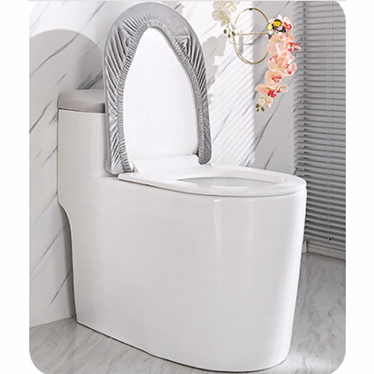 Toilet Tank Lid Cover and Toilet Lid Cover, Bathroom Toilet Lid Seat Cover Set,Toilet Protector Cover，Stretch Washable Spandex Fabric, Fits Most Toilet Tanks & Lids，Hotel and Home，Light Grey (4)