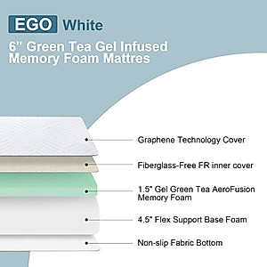 MUUEGM Full Size Mattress,6 Inch Memory Foam Mattress,Green Tea Cool Gel Infused Mattresses Full for Pressure Relief,Bed-in-a-Box,Medium Firm Fiberglass Free,CertiPUR-US Certified