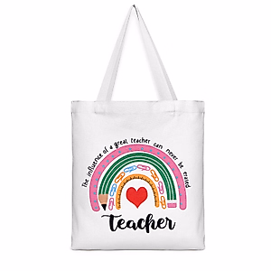 Homlouue Teacher Gifts for Women Teacher Appreciation Gifts Teacher Tote Bag Canvas Teacher Bag Rainbow Bag for Teacher Graduation Birthday Thanksgiving Christmas