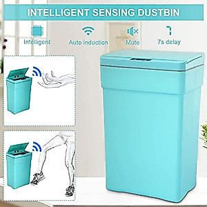 NiamVelo 50 Liter/13.2 Gallon Trash Can, Automatic Garbage Can Touch Free High-Capacity,Plastic Smudge Resistant Trash Can Kitchen Trash Can with Lid (Blue)