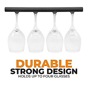 AA Brothers Aluminum Wine Glass Rack 2 Pack, Under Cabinet Wine Glass Holder, Under Shelf Mounted Stemware Rack for Bar Kitchen, Hanging Stemware Rack Organizer Hanger, Black