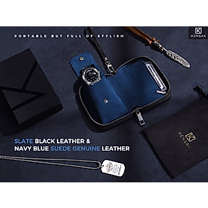 KENARK Luxury KW6M PLUS Watch Case Travel Watch Case for 3 Watches - Watch Roll for Anti-scratching - Luxury Watch Box - Watch Storage Roll (Blue Pouch)