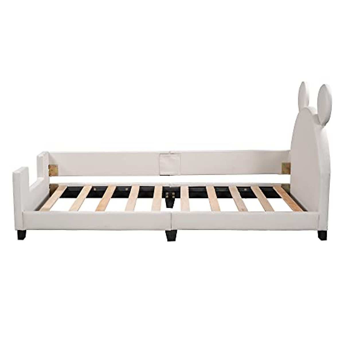 GINGVAT Twin Size Upholstered Daybed with Carton Ears Shaped Headboard,Wooden Daybed Frame,PU Leather Platform Bed for Kids,White