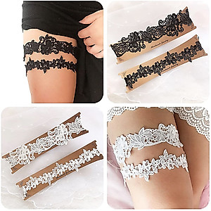 CICITOYWO Wedding Garters for Bride, 2 Pieces Lace Bridal Garter Set, Women's White Garter Belt Wedding Bridal Garter Prom Garter Bridal Accessories Lingerie Leg Garter Belts (White/Lace)