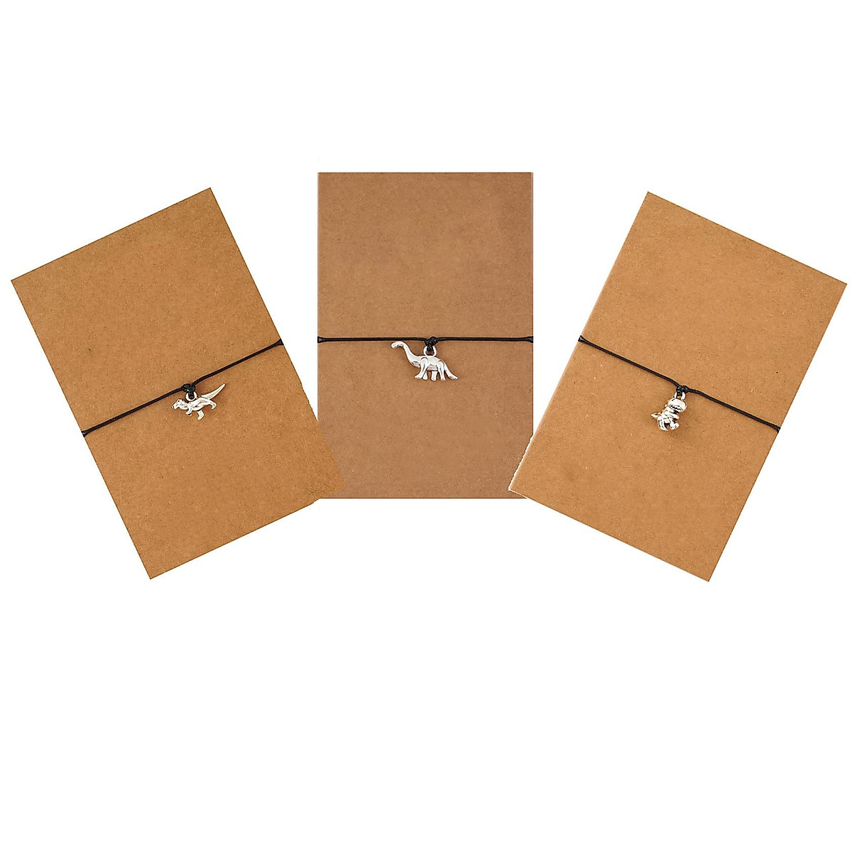 Pingyongchang 3Pcs Friendship Dinosaur Bracelet Set with Message Card Make a Wish Adjustable Bracelet Tyrannosaurus Handmade Bracelet Simple Women Jewelry Gifts