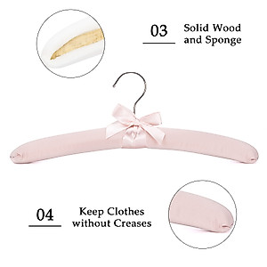 NEOVIVA 15 Inch Anti Slip Satin Padded Clothes Hangers for Women Pink Satin Padded Hangers for Women Clothing, No Shoulder Bump Hangers for Adult, Silk Hangers for Sweaters, Dresses, Suits (10 Pack)