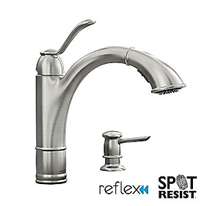 Moen 87045MSRS Walden Single-Handle Pull-Out Kitchen Faucet Featuring Protection Stainlessâ€¦, Spot Resist Stainless Microban