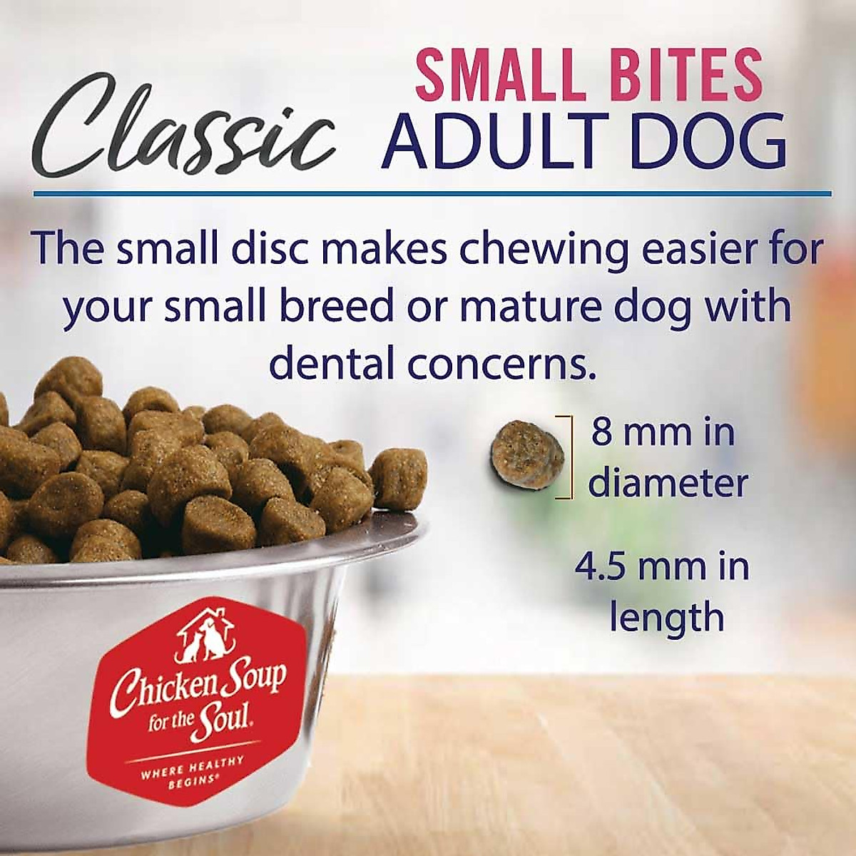 Chicken Soup for The Soul Classic Dry Small Bites Adult Dog Food, Chicken, Turkey & Brown Rice Recipe, 28 Pound Bag | Soy, Corn & Wheat Free, Small Breed Dog Food Made with Real Ingredients