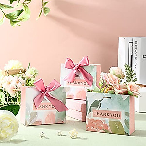Pink Thank You Bags with Pink Bow Ribbon, Small Candy Goodie Gift Bags Treat Boxes for Wedding Bridal Baby Shower Business Party Supplies, 4.53 x 1.77 x 3.94 Inches (24 Pcs)