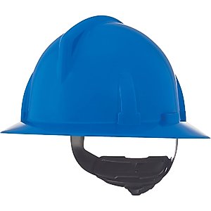 MSA 475389 Topgard Full Brim Safety Hard Hat with Fas-Trac III Ratchet Suspension | Non-Slotted Polycarbonate Shell, for General Purpose and Elevated Temperatures - Standard Size in Blue