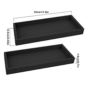 2Pcs Bathroom Tray, Modern Bathtub Vanity Tray Toilet Tank Topper Paper Storage Decorative Organizer Box Silicone Kitchen Soap Holder for Counter Decor Dresser Tops (Black, Large)