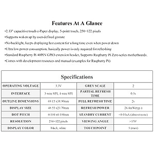 2.13inch Touch e-Paper Display with ABS Case for Raspberry Pi Zero 2 W/Raspberry Pi Zero/Pi Zero W/Pi Zero WH, 250x122 Pixels E-Ink, Paper-Like Effect Support Partial Refresh