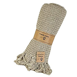 Chardin home Stonewash Beige Waffle Weave Throw, 50x60 Inch 100% Cotton- Large, Wearable, Breathable, Skin-Friendly & Cozy Everyday use Blanket for Couch, Bed, Sofa - Soft & Lightweight Picnic Throw