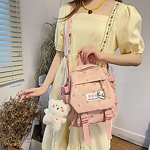 kakarin choyx Aesthetic Backpack 10.6 Inch Kawaii Backpack With Pendant Mini Backpack Cute Backpack Japanese Bag Flowers Backpack (Pink)