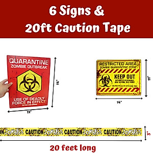 6 Warning Signs 11x14" with Caution Tape Roll 20 Feet - Halloween Zombie Party Decorations Halloween Indoor Outdoor Yard Signs Beware Danger Door Posters Haunted House Decor