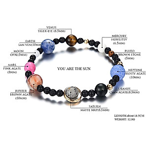 JESMING Women Solar System Bracelet Stretch Bracelets Universe Galaxy The Eight Planets Guardian Star Natural Stone Beads Bracelet Bangle Gifts for Women (A (Stretch))