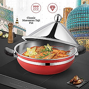 Moroccan Tagine Pot, Stainless Steel Soup Pot Lid, with Heat Insulation and Anti-Scalding Handle, for Gas Induction Cooker